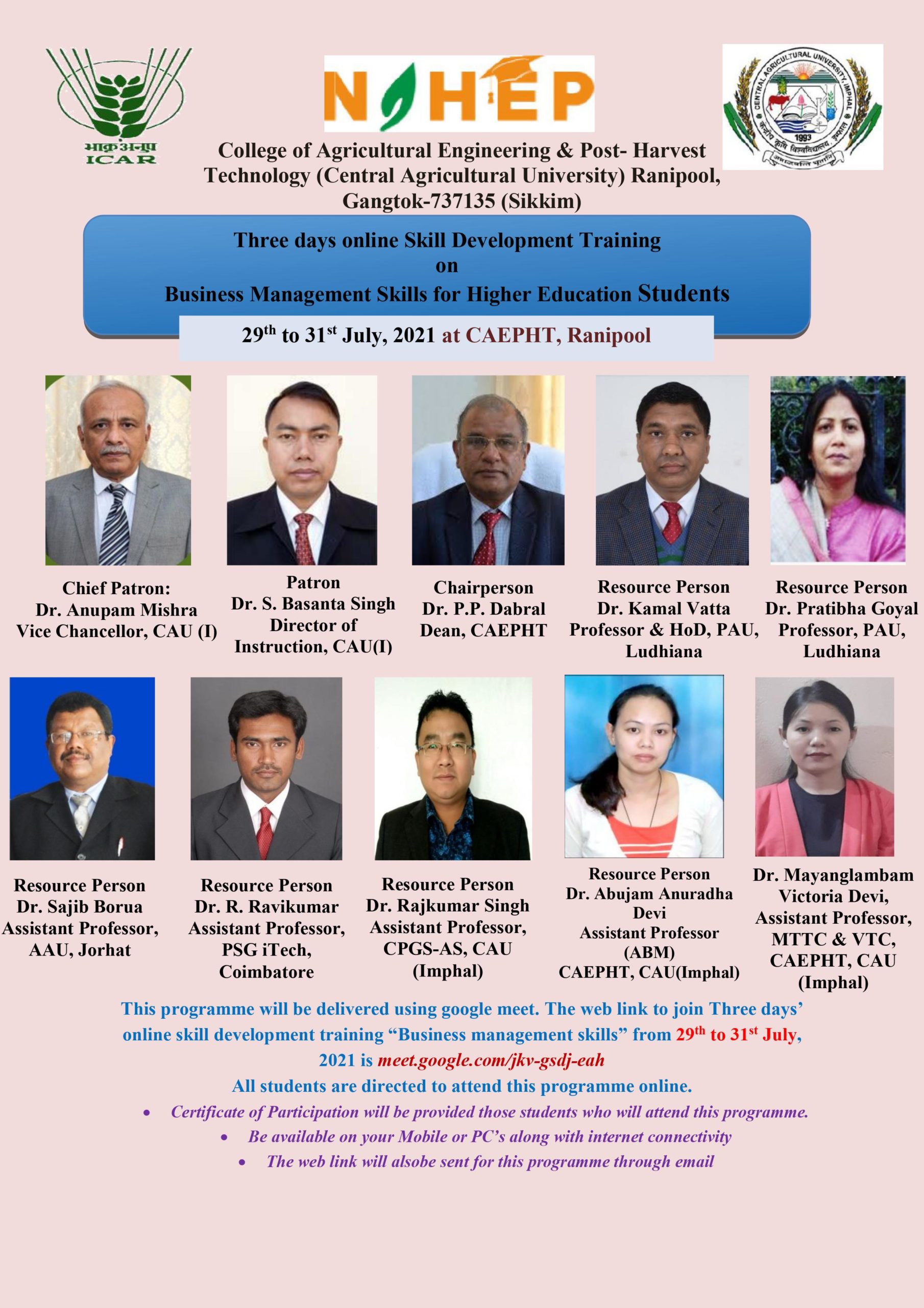 29/07/2021 to 31/07/2021 Three days online skill development training ...